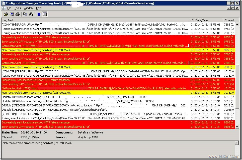 Sccm Configmgr 2012 Error Sending DAV Re HTTP Code 500 Status 