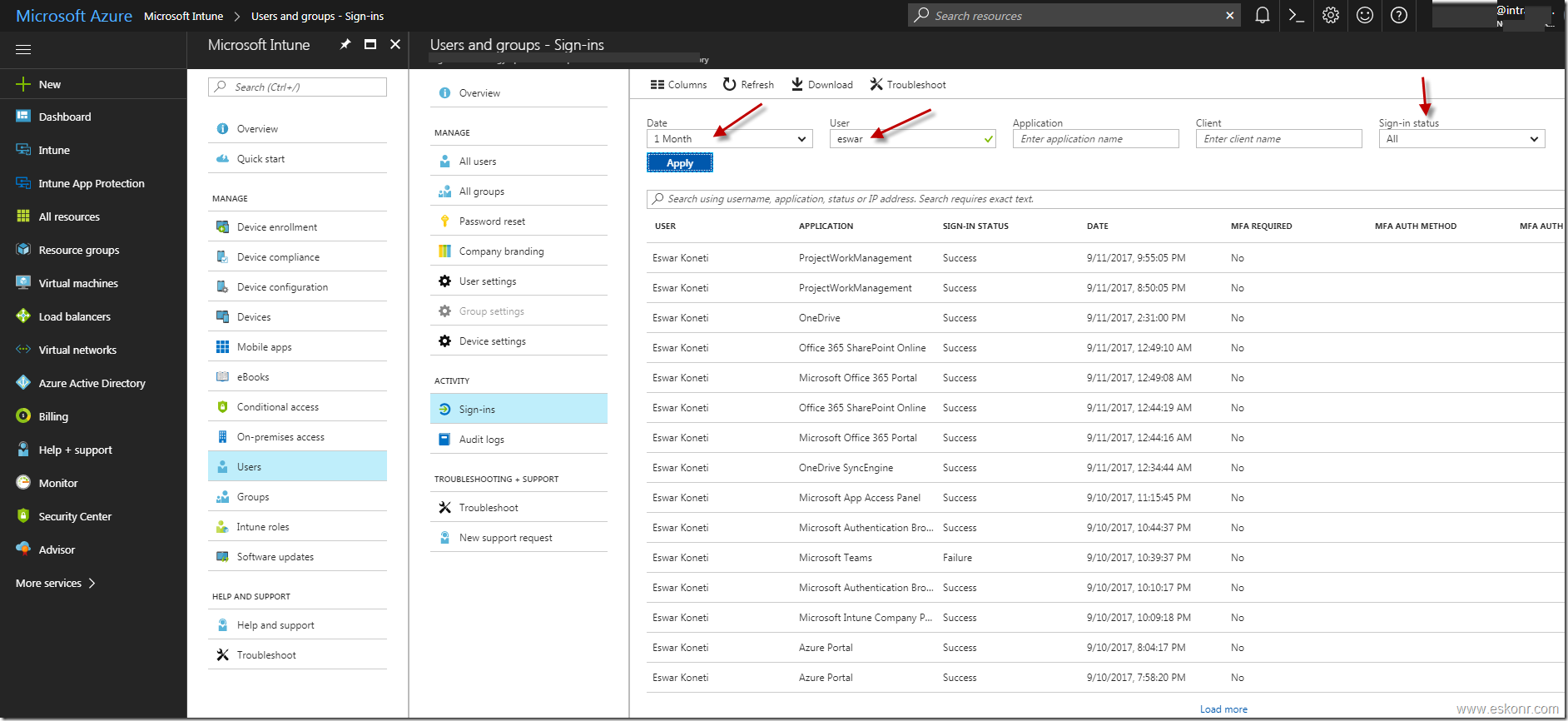 How To Check Sign In And Audit Activity Reports In Azure Portal For Intune All About Microsoft