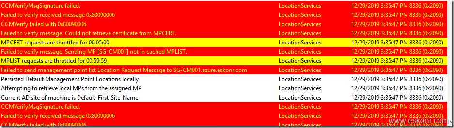 Client assignment failed from http to pki with error code failed to verify message could not ...