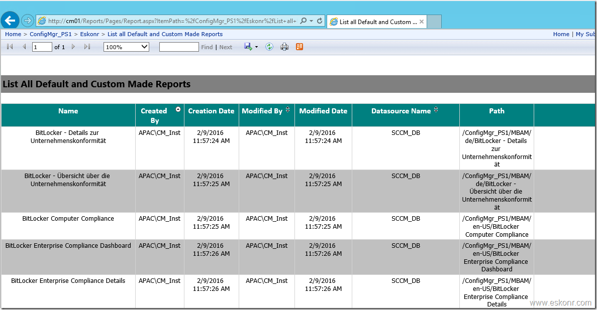 SCCM list all default and Custom reports with created by, modified by ...