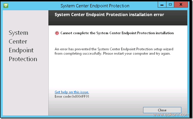 System Center Endpoint Protection (SCEP) Installation Error code ...