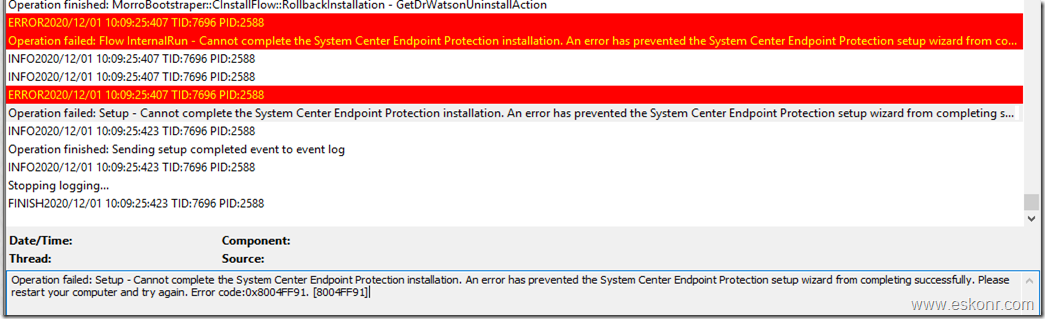 System Center Endpoint Protection (SCEP) Installation Error code ...