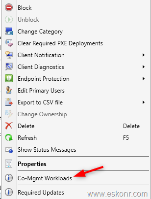 SCCM Right Click Tool Managed workloads of co-managed device – All ...